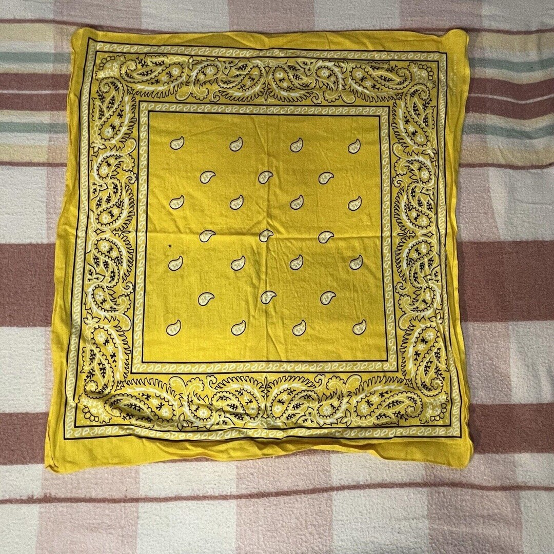 Vintage Yellow Fast Color Bandana USA Made Paisley Cotton Handkerchief ...