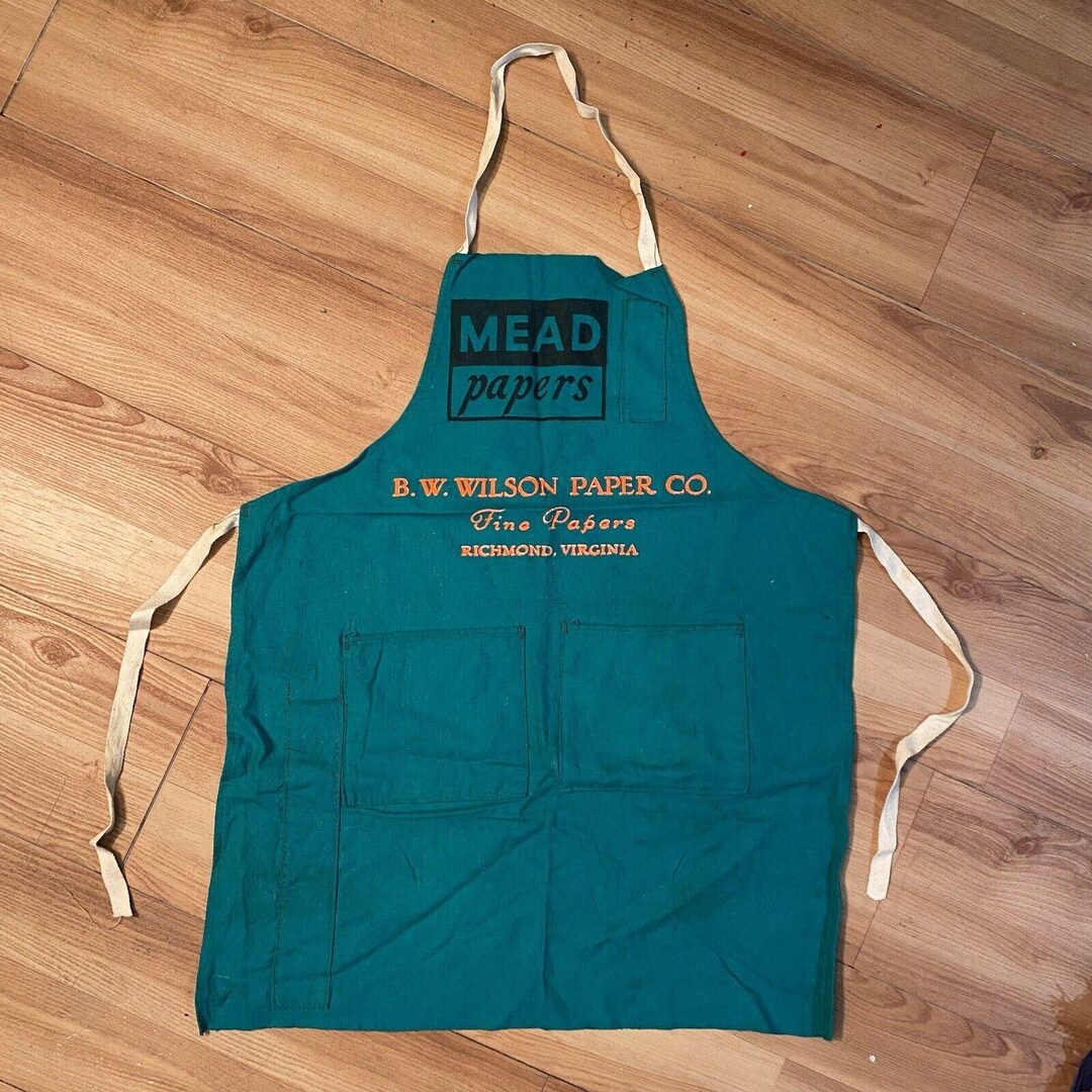 1950s Mead Paper Company Richmond Virginia Vintage Green Denim Shop Workwear Advertising Apron ...