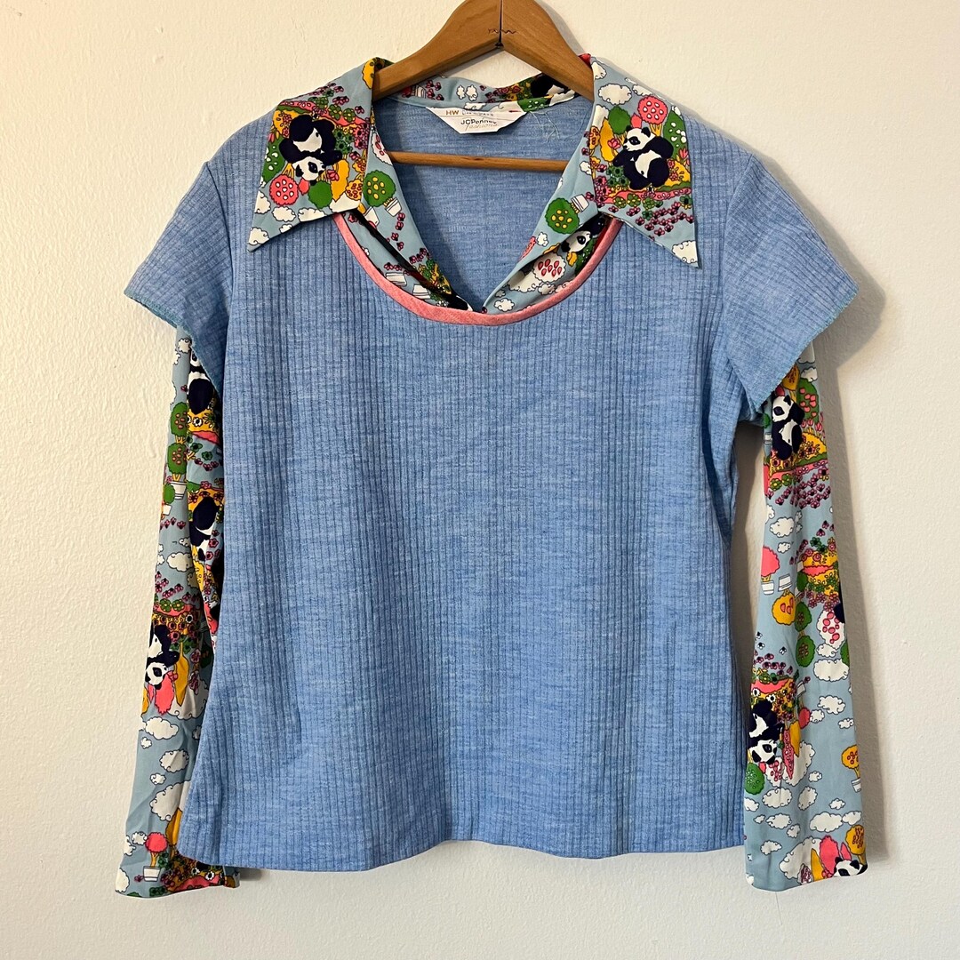 1970s JC Penney Panda Bear Butterfly Collar Shirt | Vintage Womens ...