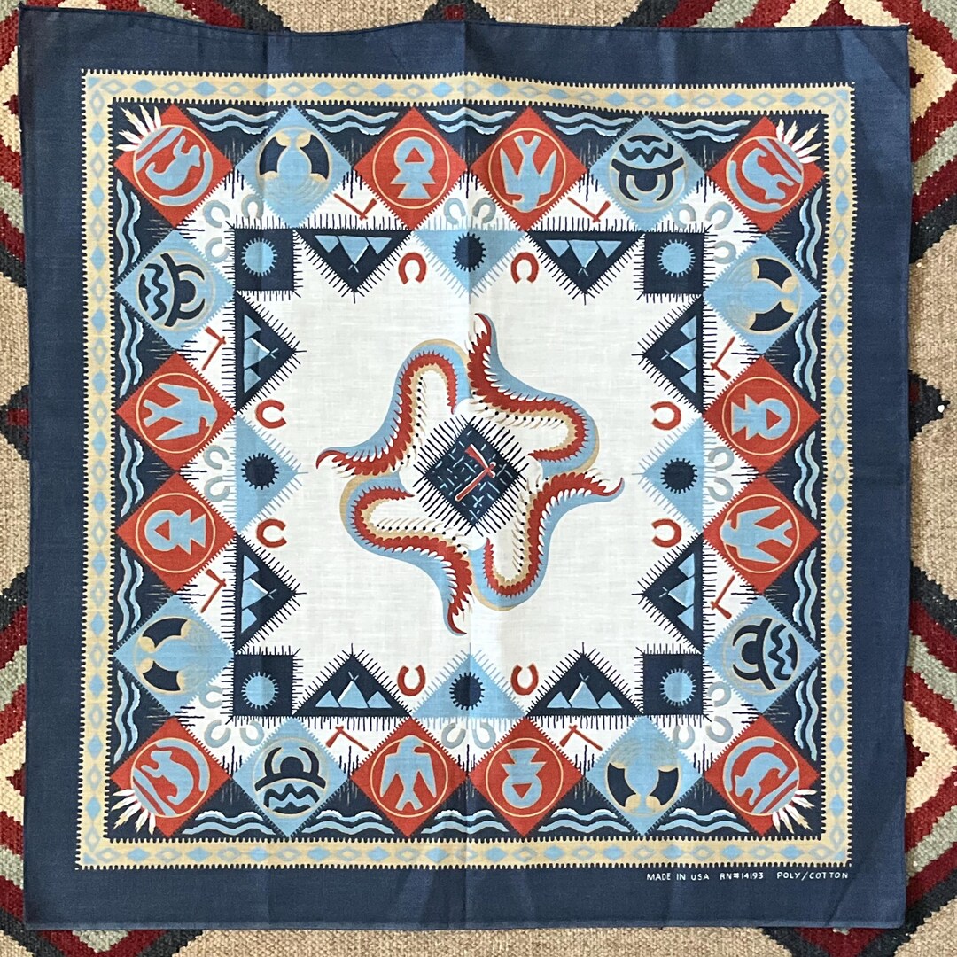 1980s Southwest Native American Print Bandana | Vintage USA Made NOS ...
