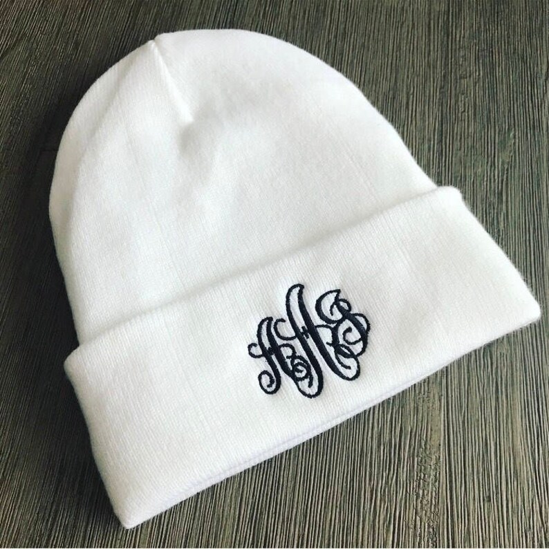 Embroidered Monogram Beanie - Personalized Knit Winter Hat - Etsy