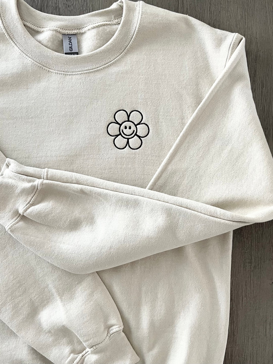 Smiley Face Flower Sweatshirt- Embroidered Crewneck- Monogrammed ...