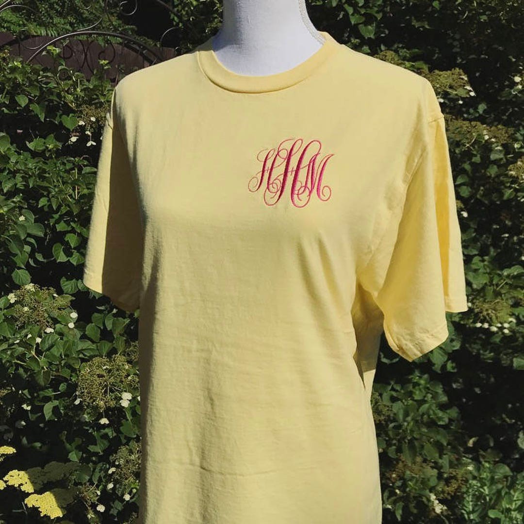Embroidered Monogram Tee - Pigment-dyed Personalized T-shirt - Etsy