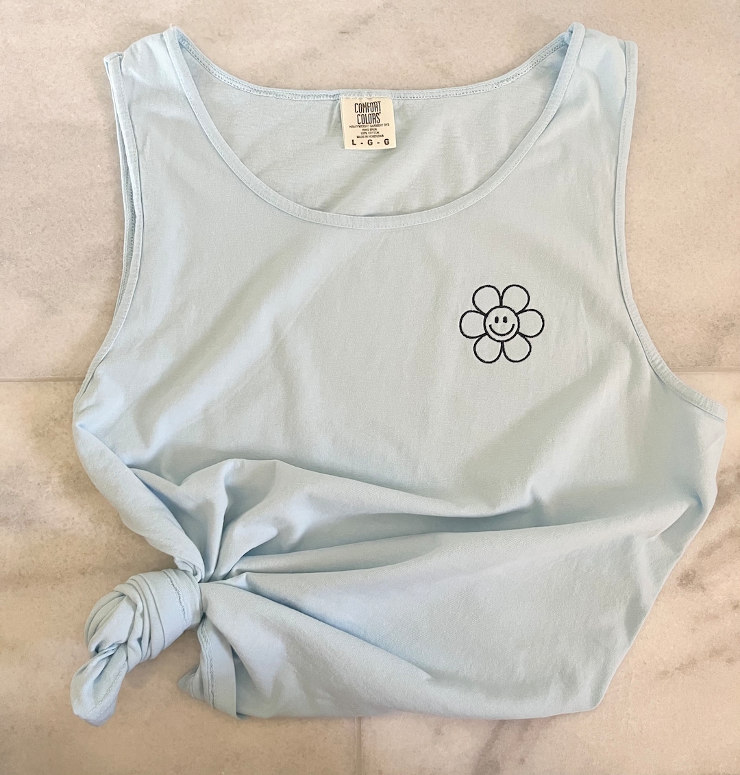 Smiley Face Flower Comfort Colors Tank- Embroidered Tank- Custom ...