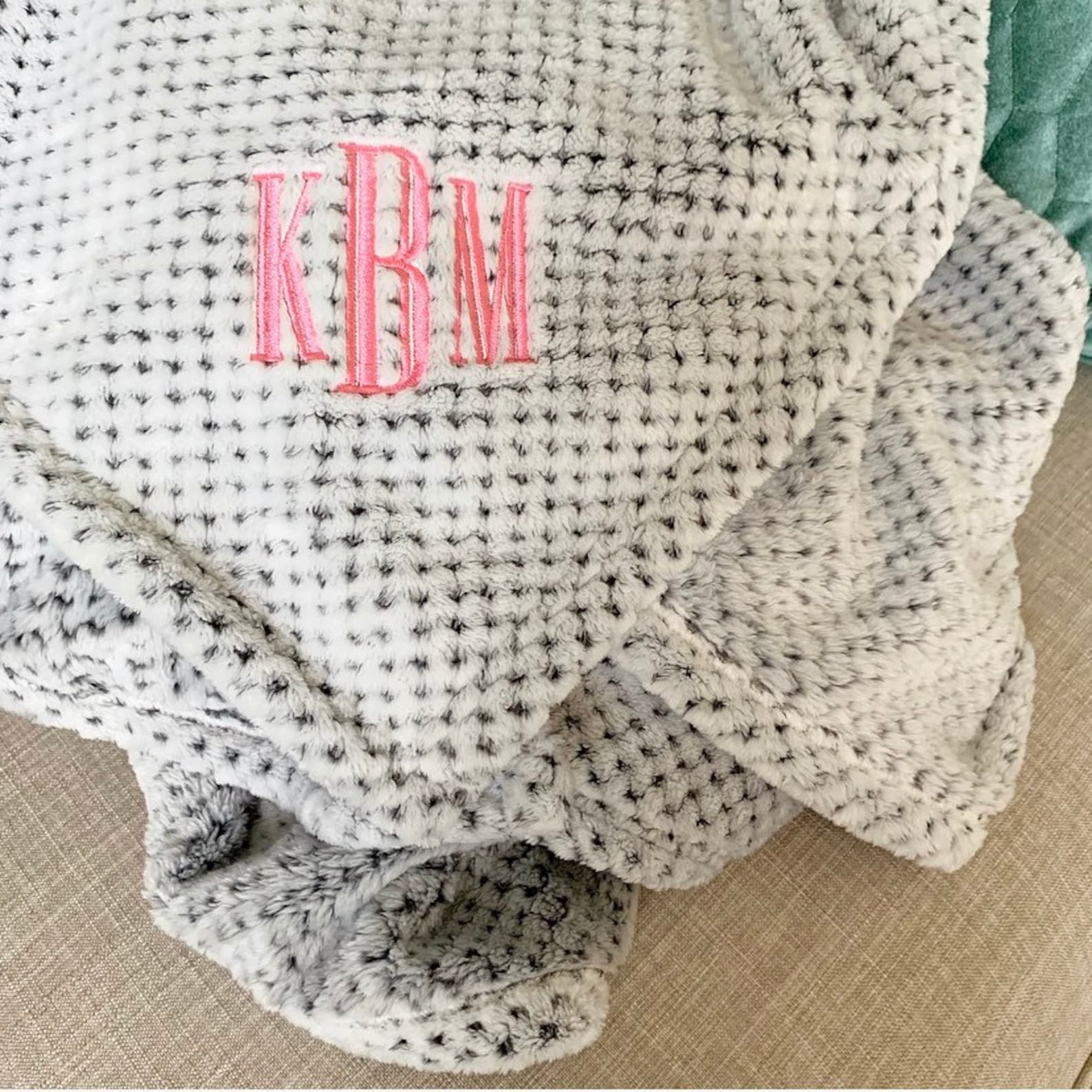 Monogrammed Plush Blanket Embroidered Textured Throw - Etsy