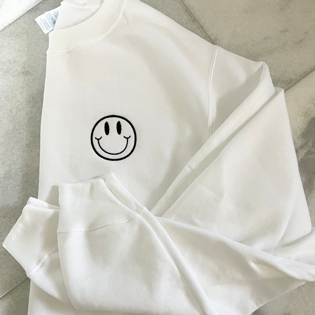 Smiley Face Sweatshirt- Embroidered Crewneck- Monogrammed Sweatshirt ...