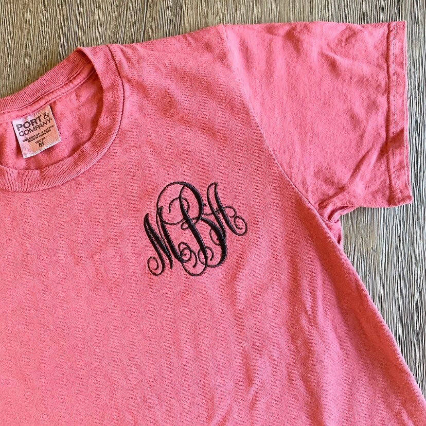 Embroidered Monogram Youth Tee – Pigment-dyed Cotton Shirt - Etsy