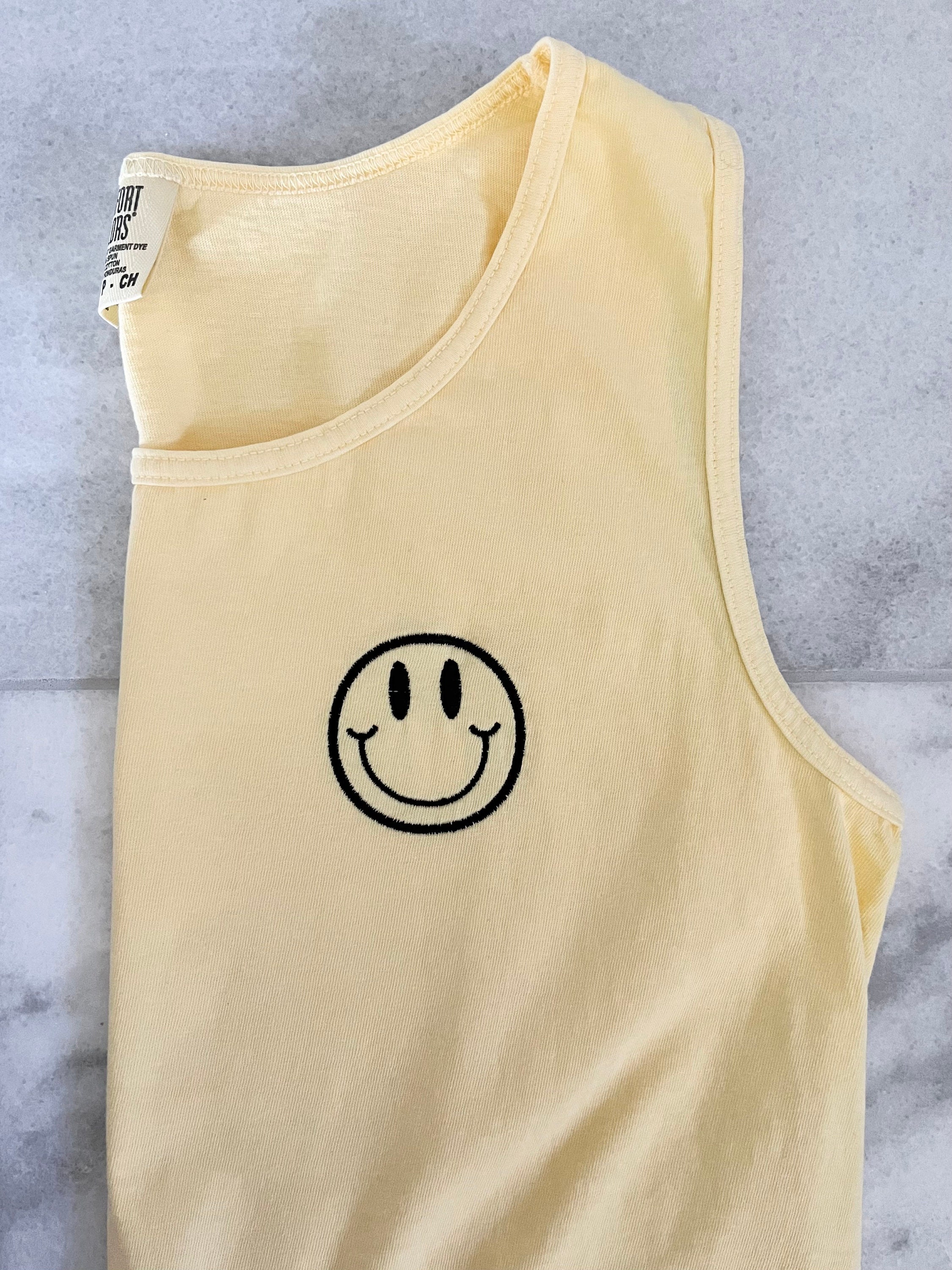 Smiley Face Comfort Colors Tank Embroidered Tank Custom - Etsy