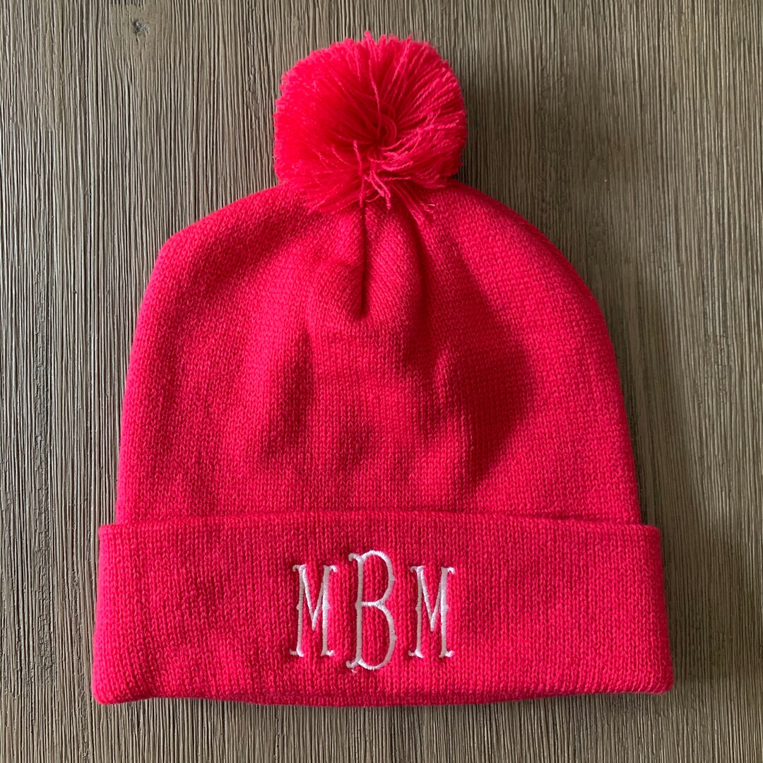 Pom Pom Embroidered Beanie- Monogrammed Beanie- Personalized Winter Hat ...