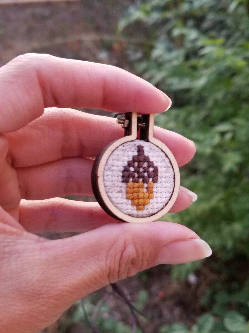 Tiny Acorn Embroidery Necklace Acorn Necklace Autumn Gift - Etsy