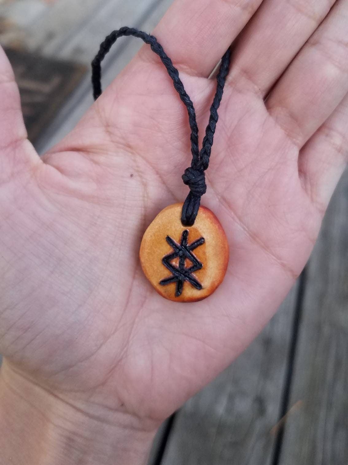 Protection Binding Rune Carved Avocado Stone Rune Necklace - Etsy