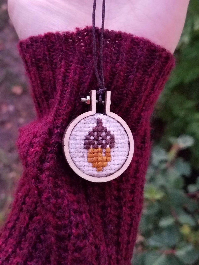 Tiny Acorn Embroidery Necklace Acorn Necklace Autumn Gift - Etsy