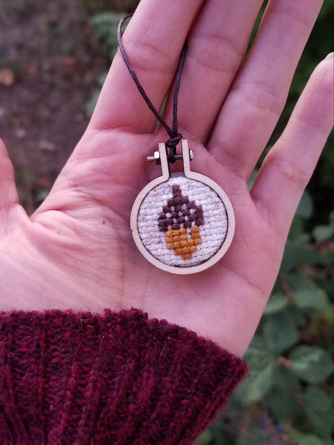 Tiny Acorn Embroidery Necklace Acorn Necklace Autumn Gift - Etsy