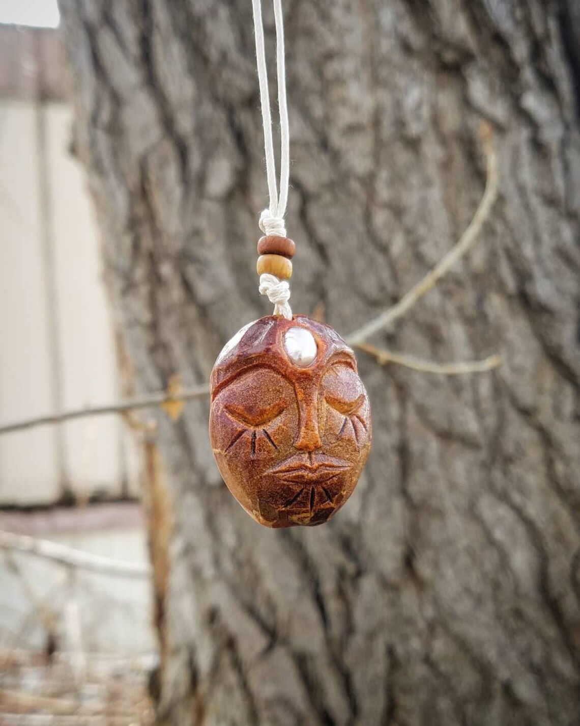 Pearl Goddess Necklace Carved Avocado Stone Boho Jewelry | Etsy