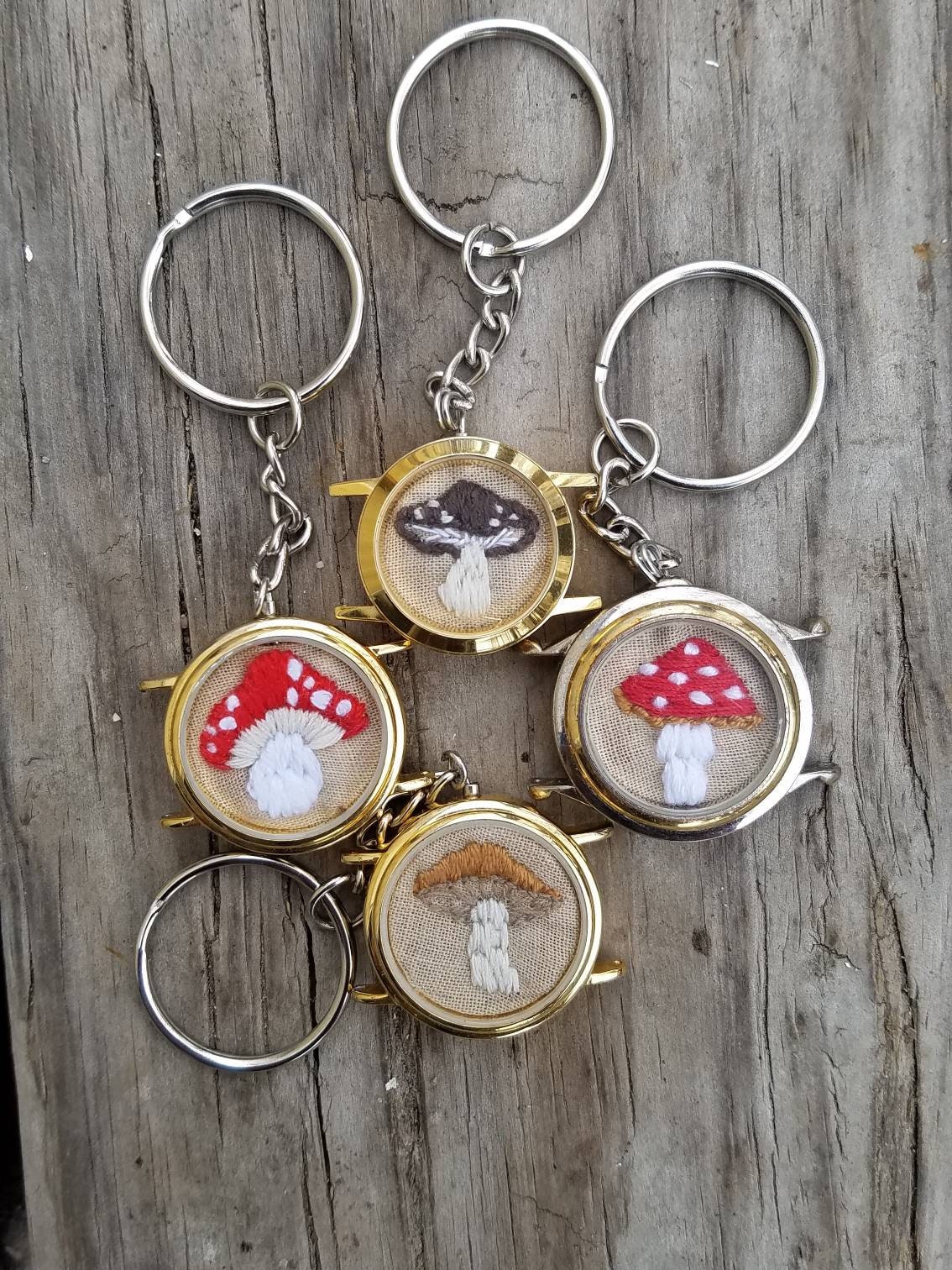 Embroidered Keychain Mushroom Embroidery Recycled Watch - Etsy