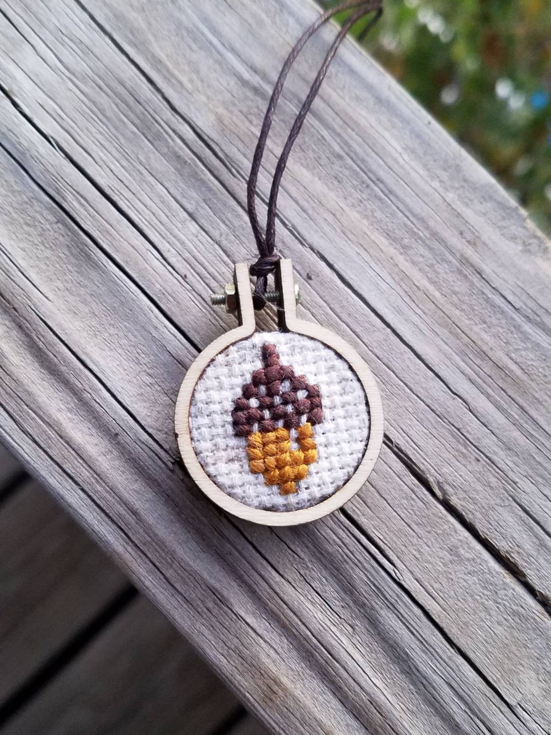 Tiny Acorn Embroidery Necklace, Acorn Necklace, Autumn Gift, Mini Acorn ...