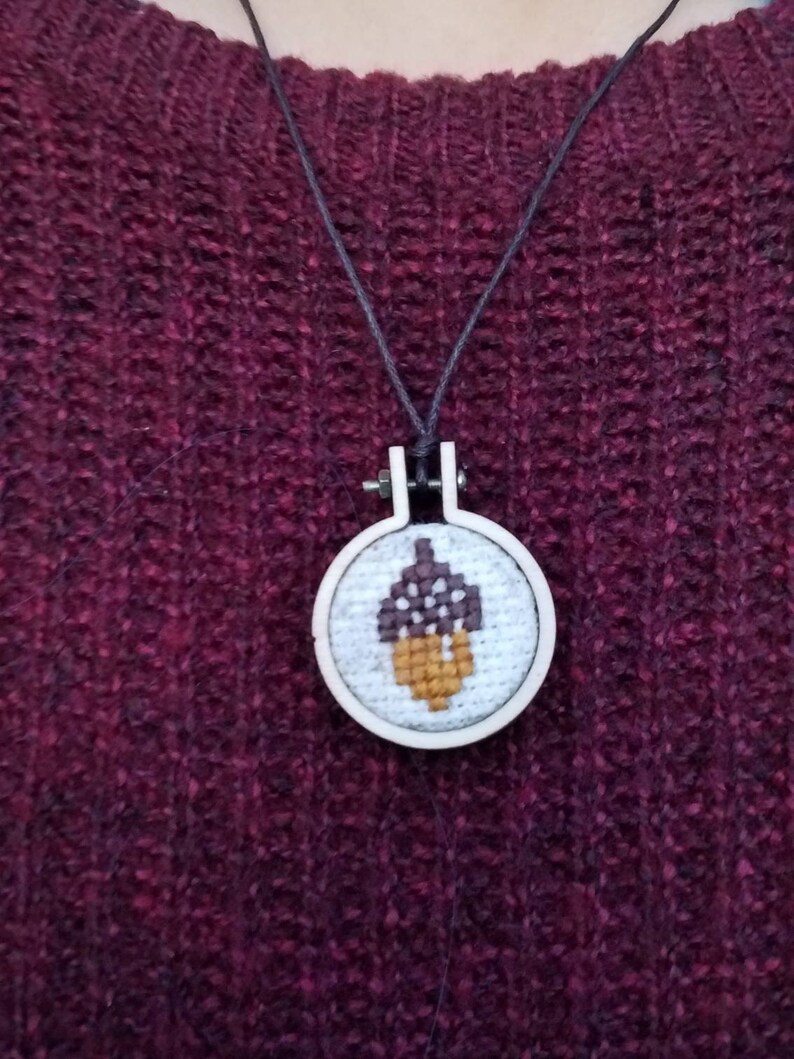 Tiny Acorn Embroidery Necklace Acorn Necklace Autumn Gift - Etsy