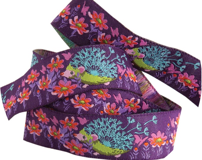 Tula Pink Ribbon: Tiny Beasts, Who's Your Dandy, Purple, 7/8" Wide, 1 ...