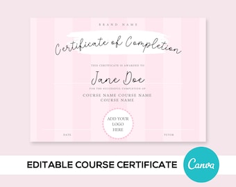 Editable Course Completion Certificate Template (canva) - Etsy