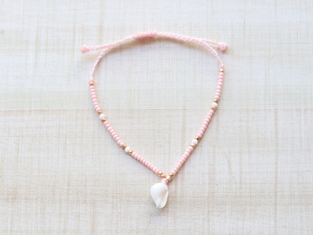 Shell Bracelet, Pale Pink & Petal Pink Luster, Beaded Bracelet, Beach ...
