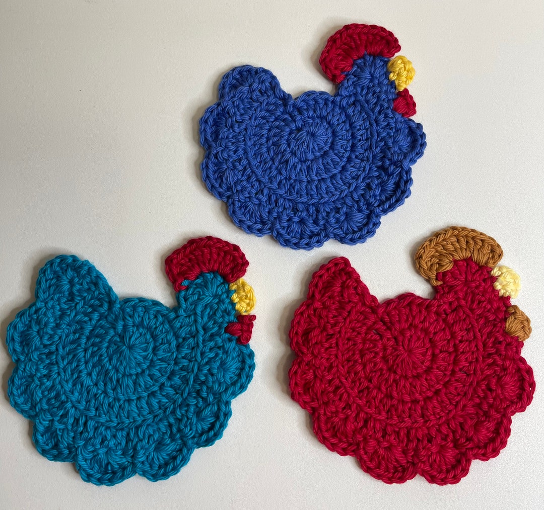 Crochet Chicken Coaster: 100% Cotton, Farmhouse Decor - Etsy