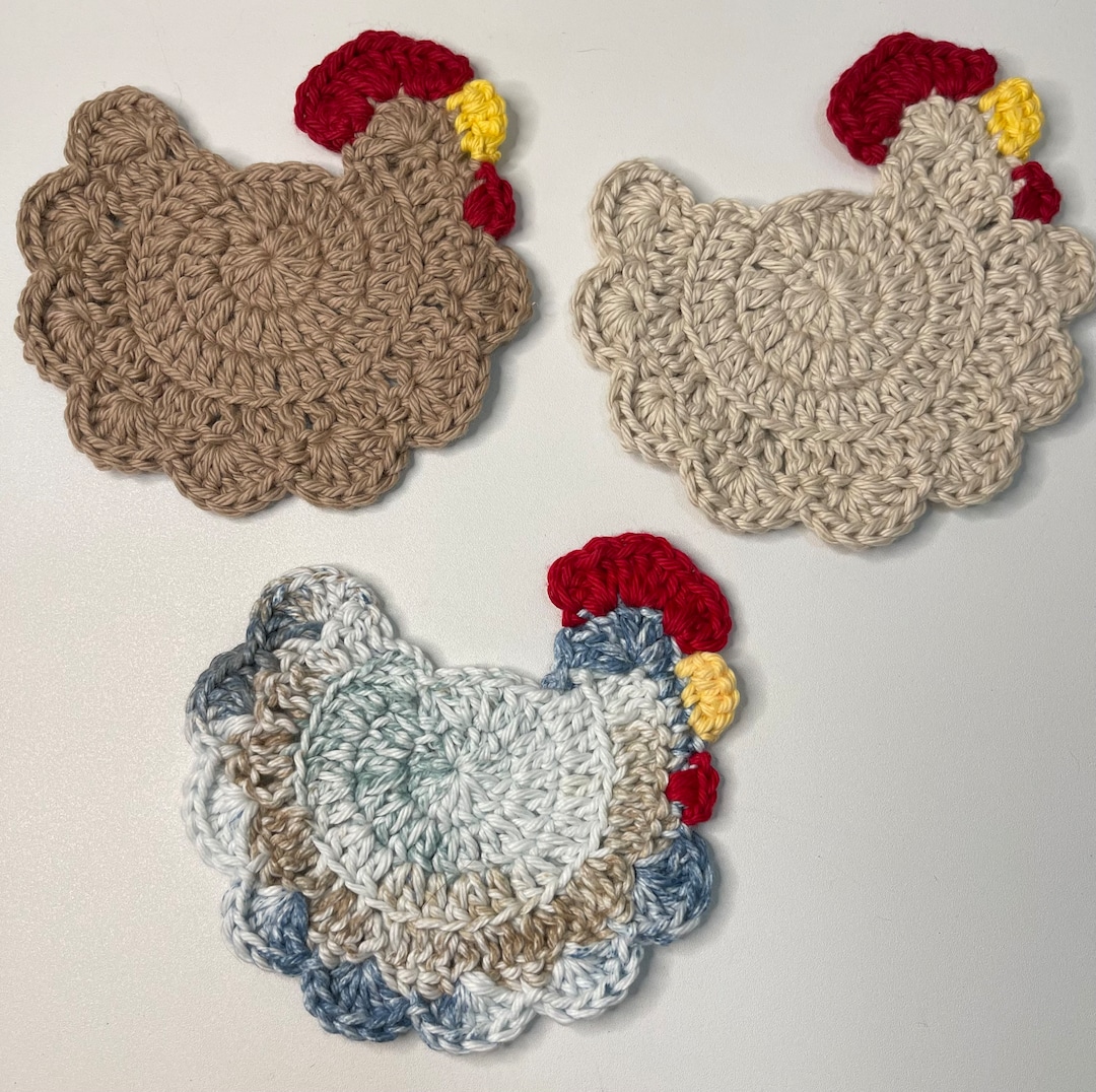 Crochet Chicken Coaster: 100% Cotton, Farmhouse Decor - Etsy