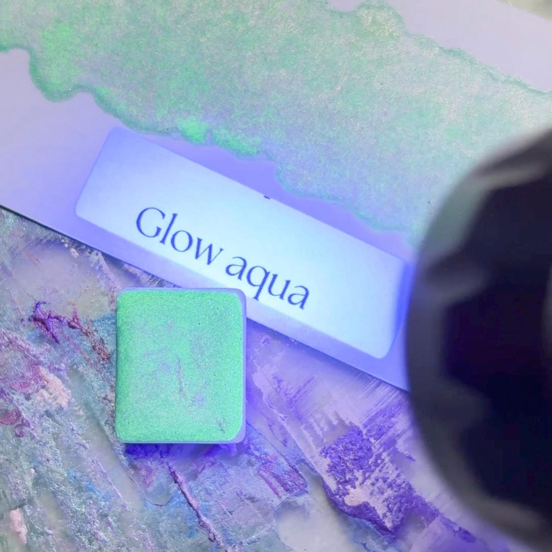 Glow Aqua Watercolor | Glow-in-the-dark Satin Paint | Handmade Half Pan ...