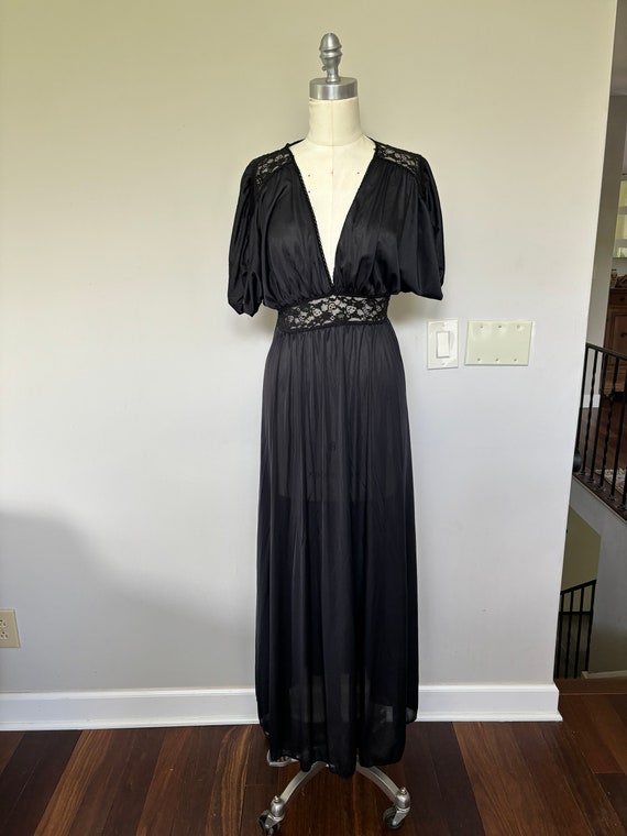 Black OLGA Long Nightgown Vintage Lingerie Large - Gem