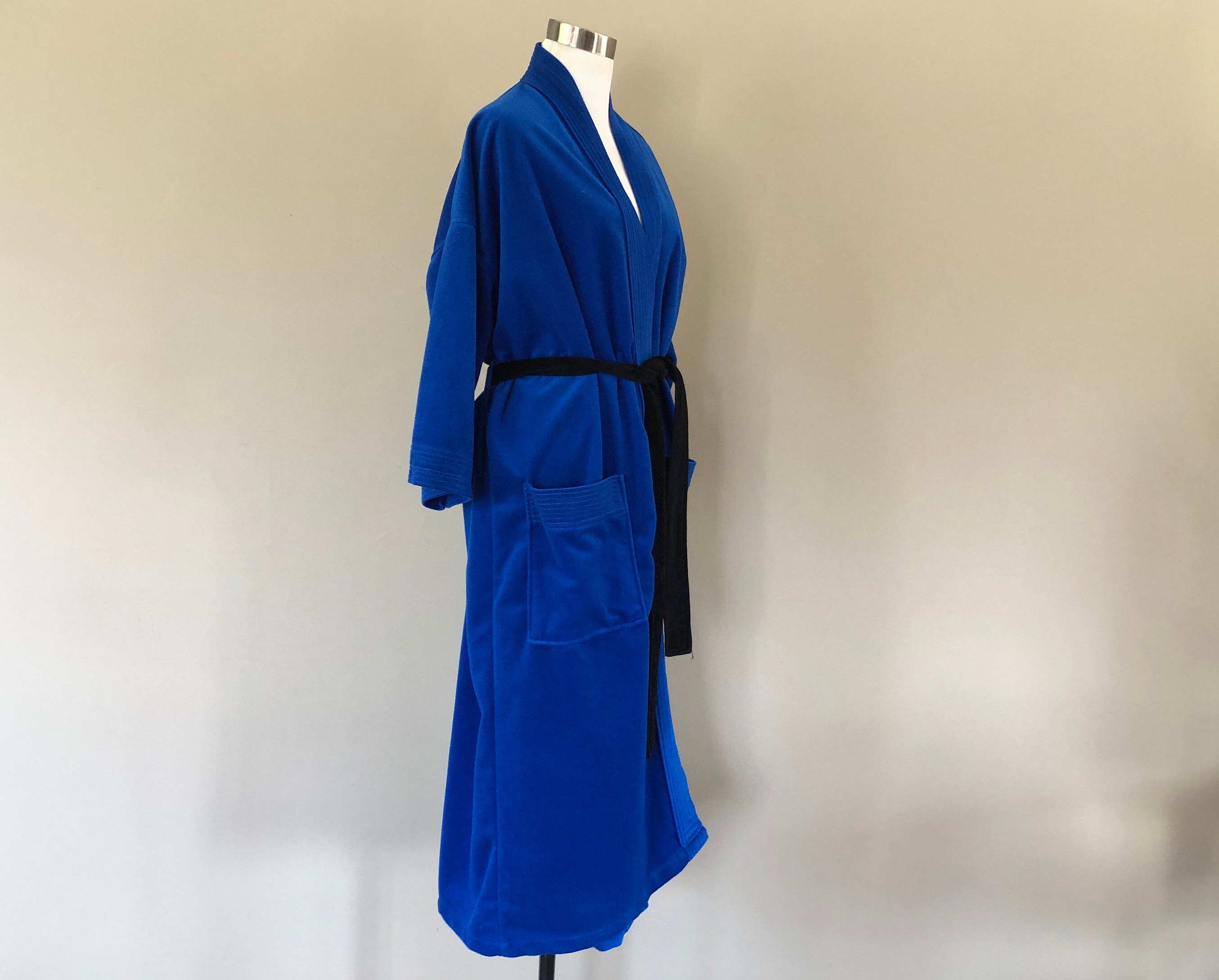 Robe Large Bill Blass Royal Blue Kimono Style Velour Wrap | Etsy