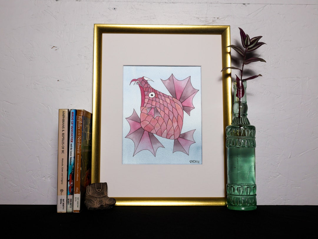 Framed Original Watercolour Fish Fangs 12 X 16 - Etsy