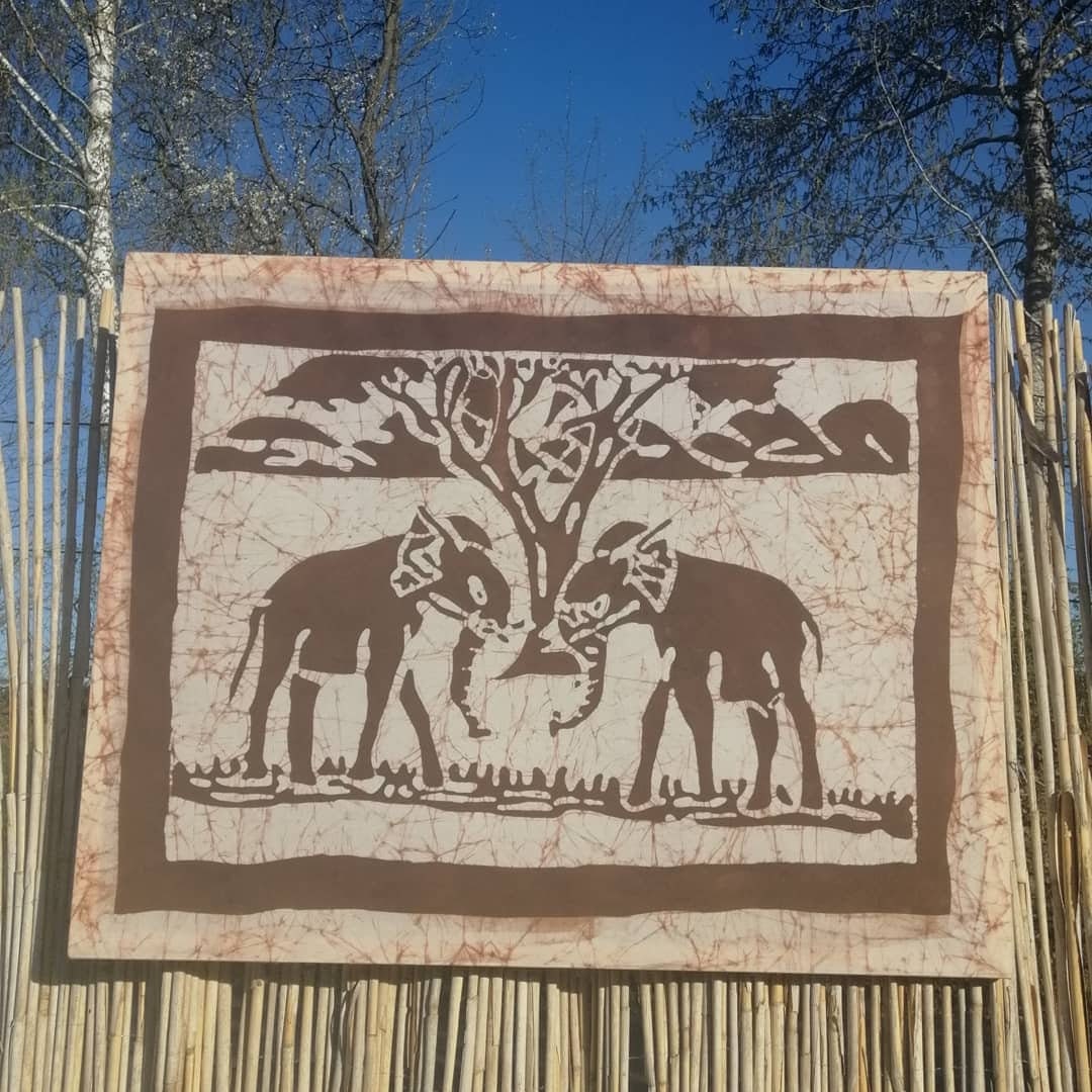 Batik Elephant Couple Wax Batik Mural Batikpicture - Etsy