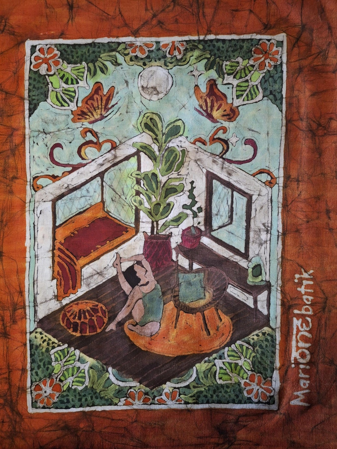 Batik Table Lamp Yoga Girl - Etsy