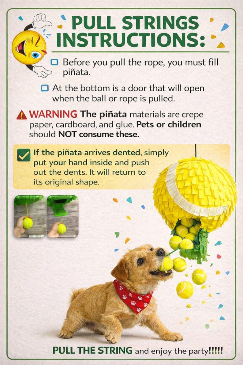 Green Tennis Ball Piñata for Dogs 14in, Puppy Party Decoration, Pet ...