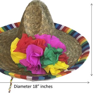 Fiesta Sombrero Hat Adult With Flowers. Mexican Party Adult Size. Party ...