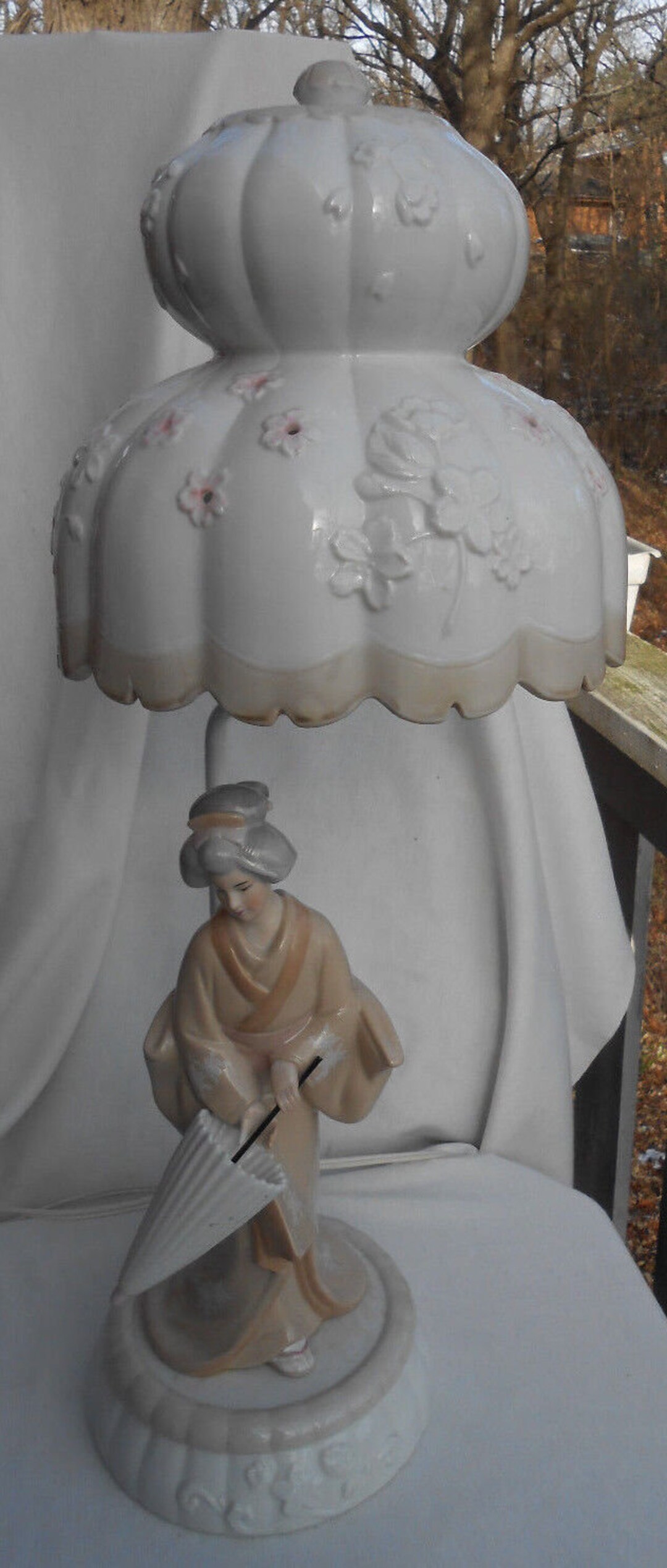 Vintage Ardalt Japanese Geisha Girl Porcelain Lamp, Reticulated Shade ...