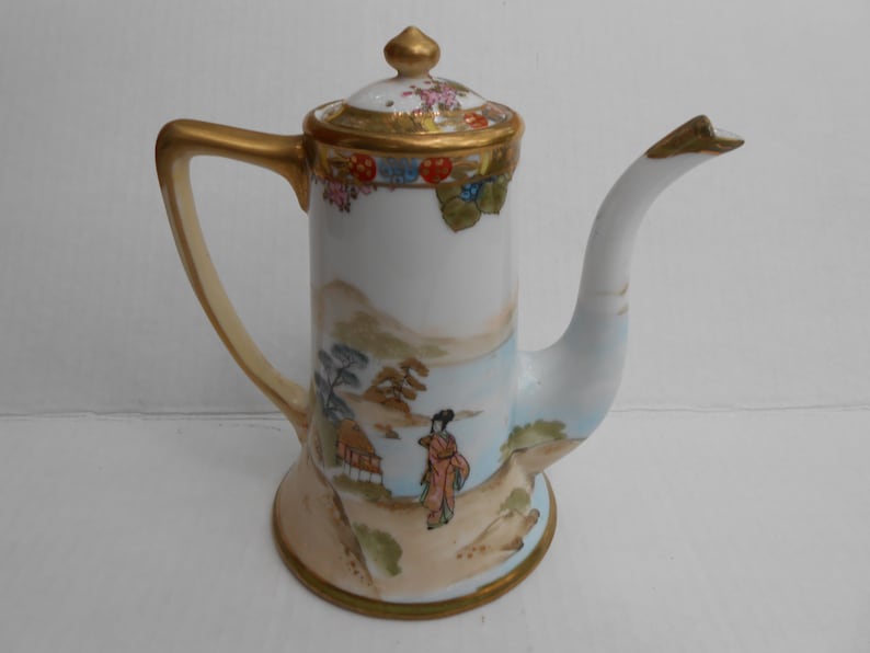 Nippon Noritake Coffee Pot Server Mini Demitasse Hand Painted Gold ...
