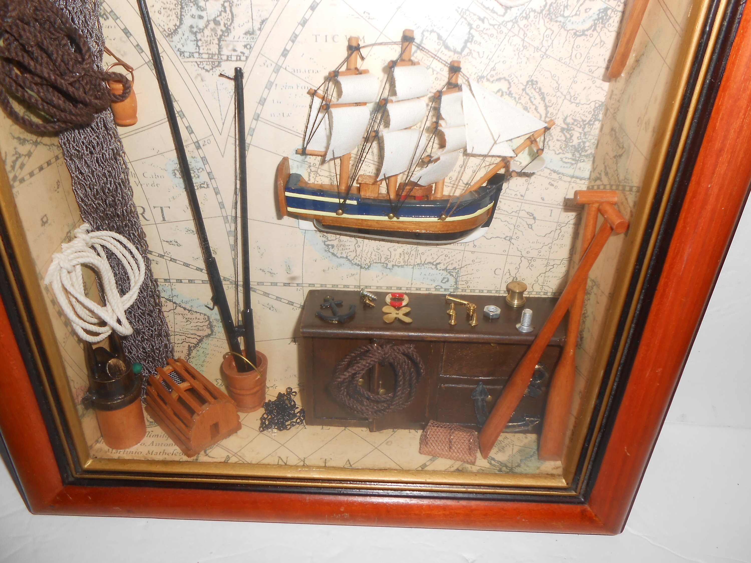 Diorama Shadow Box Nautical Sailboat Boat Ship Wooden Frame Model ...
