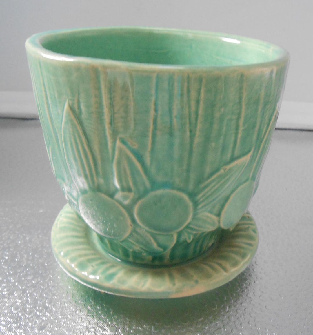 Mccoy Pottery Planter Sand Dollar 4 X 4 Aqua Attached Saucer USA - Etsy