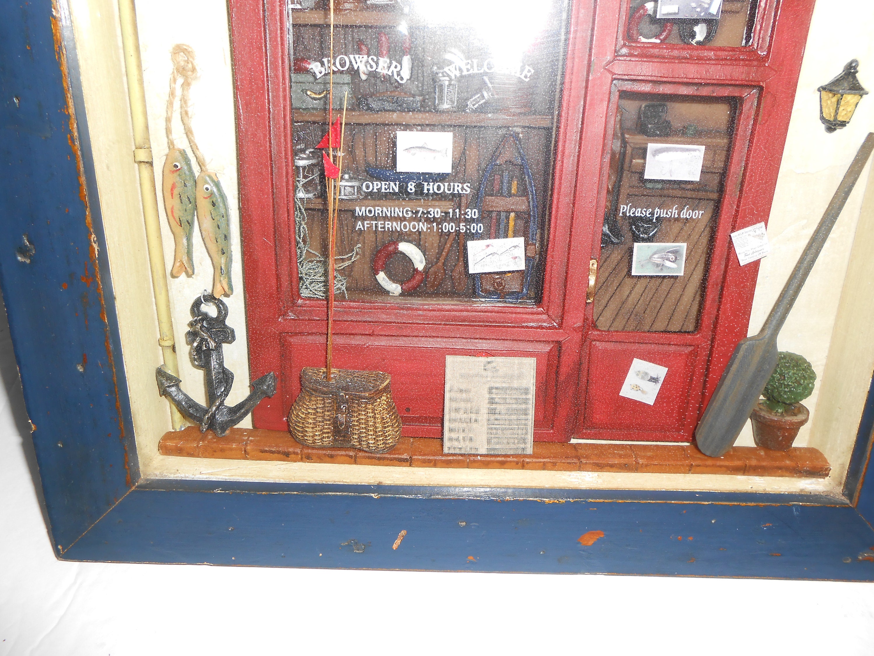Diorama Shadow Box Fishing Tackle Shop Store Front Anchor Boat Oars ...