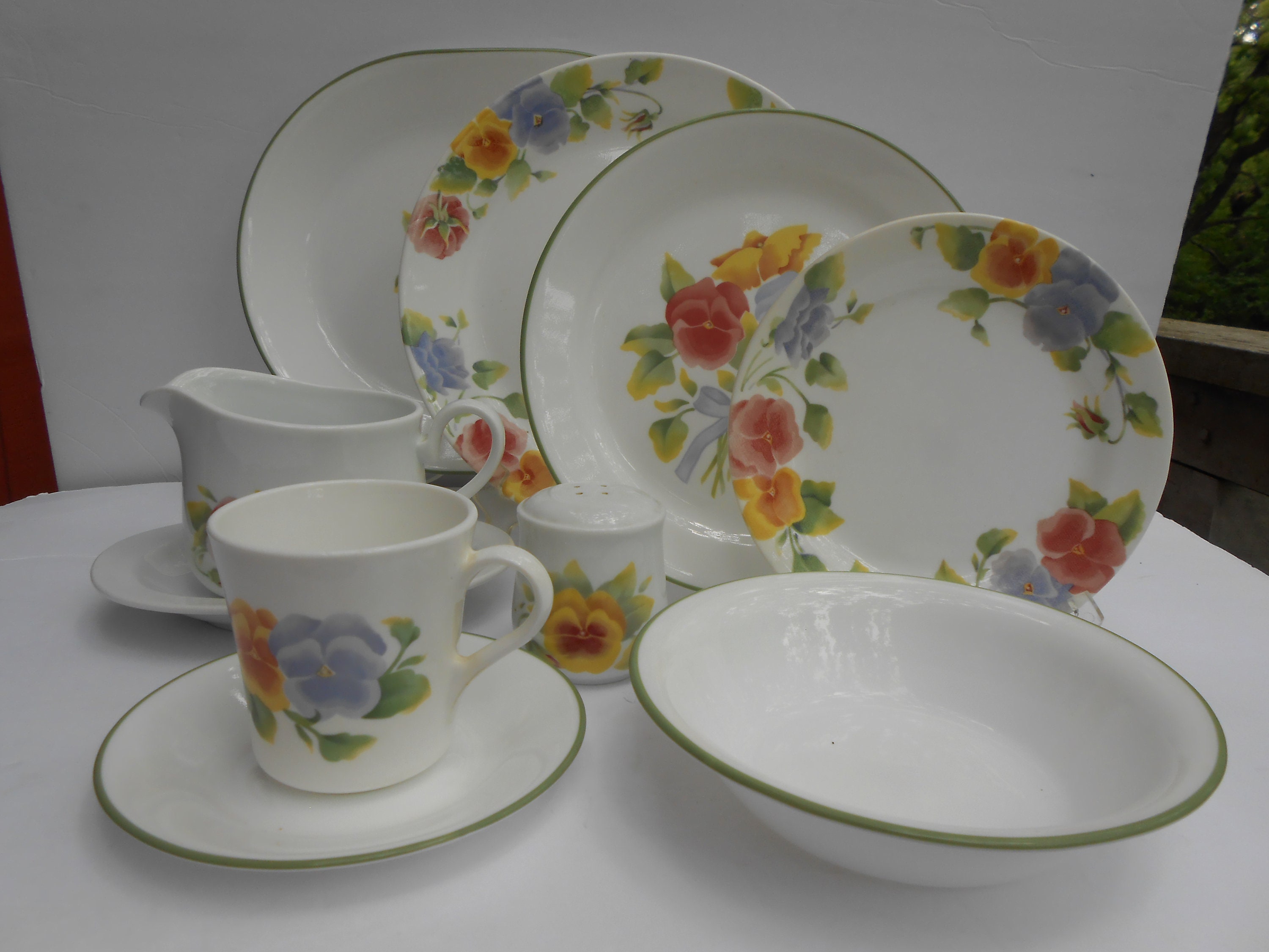 Vintage Corelle Summer Blush Dinnerware Set, 26 Pc Floral Pansies ...