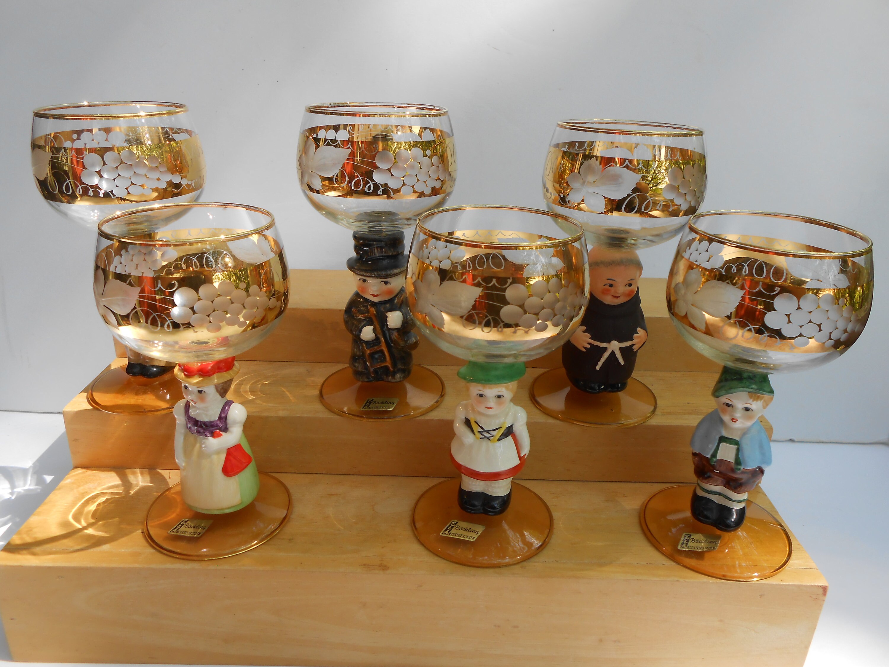 6 Goebel West Germany Wine Glass 14k Gold Trim Set Hummel German ...