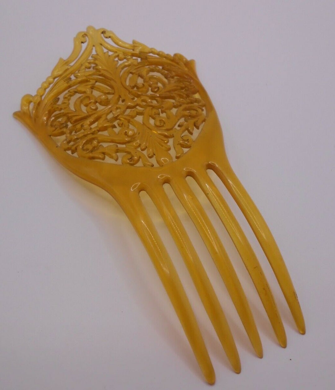 VICTORIAN Celluloid Mantilla Hair Comb Amber 3 3/4" Art Nouveau Flowers ...