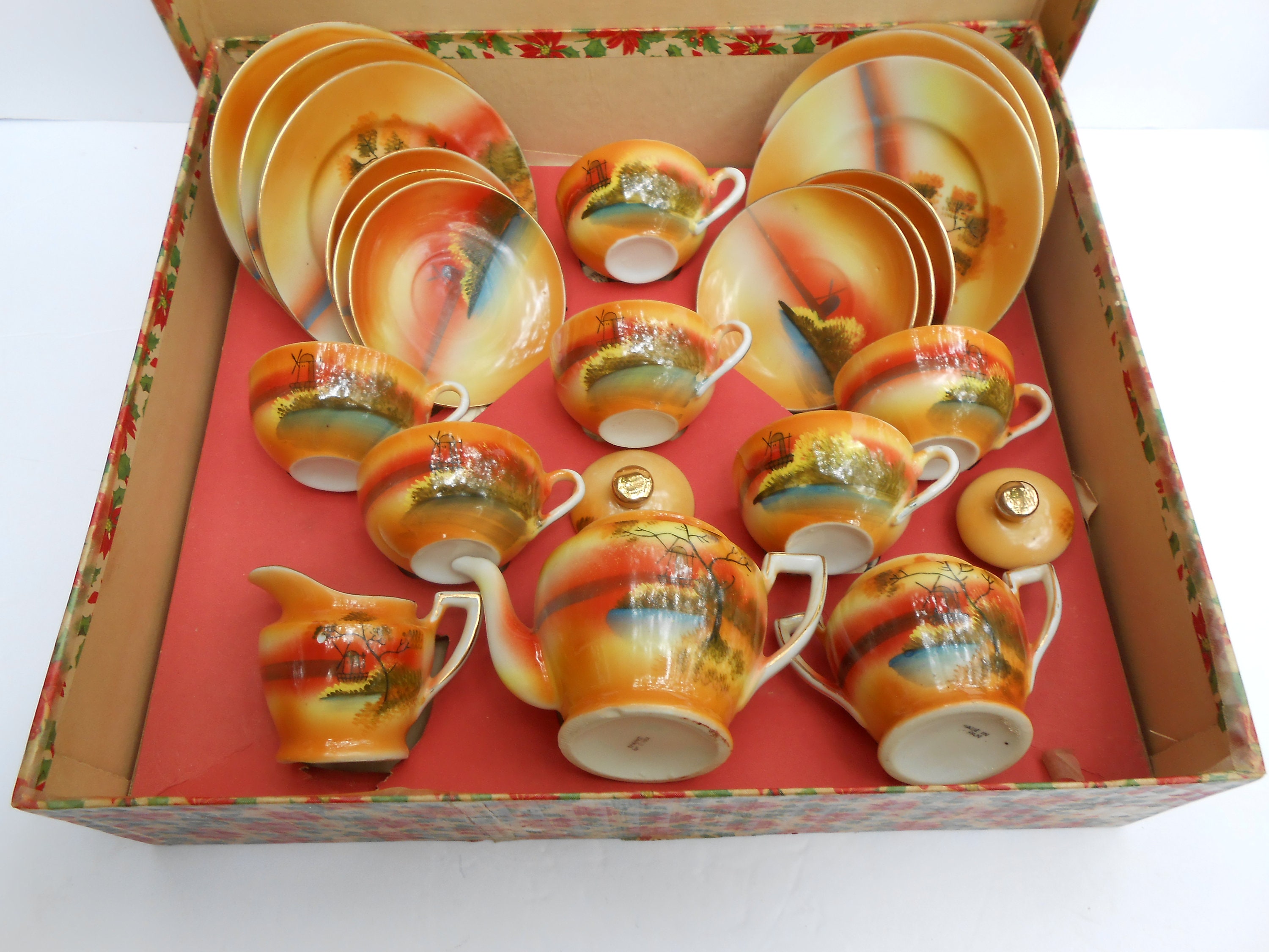 23 Pc Antique Childs Tea Set Toy Tree in the Meadow Windmill - Etsy