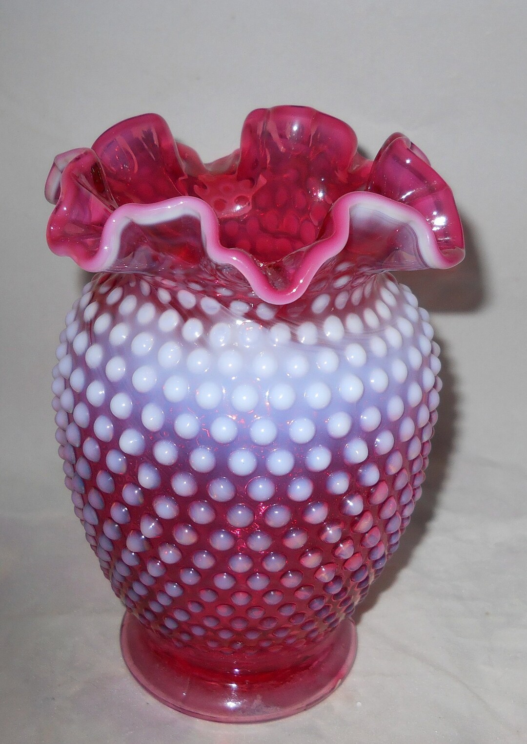 Fenton Cranberry Opalescent Ruffle Hobnail Vase 6 X 4 Ruby Red White - Etsy