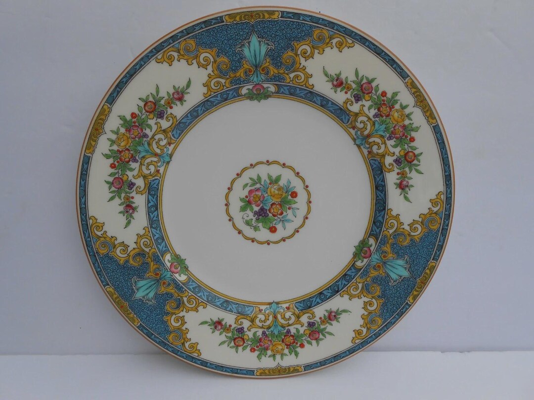 6 Minton CABINET Dinner PLATES Turquoise Antique Blue Floral Swags ...
