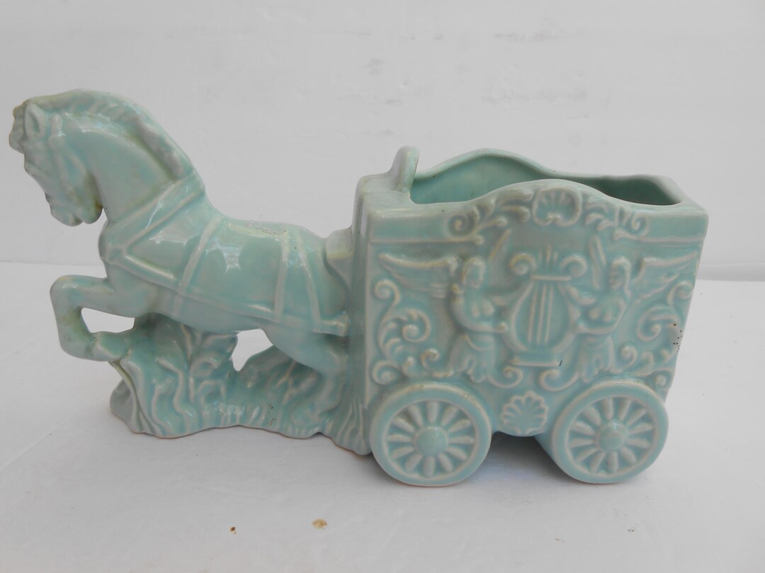 Vintage Pottery Baby Blue Horse Circus Wagon 9" Planter Nelson Mccoy ...