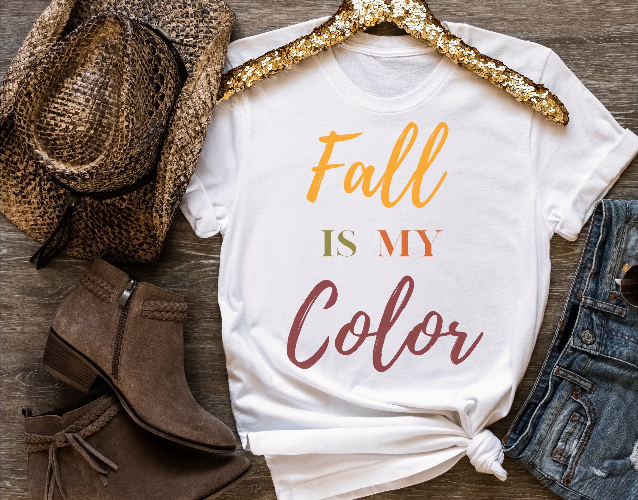 Fall is My Color Text Tshirt, Fall Colored Tee Shirt, Autumn Text Tee ...