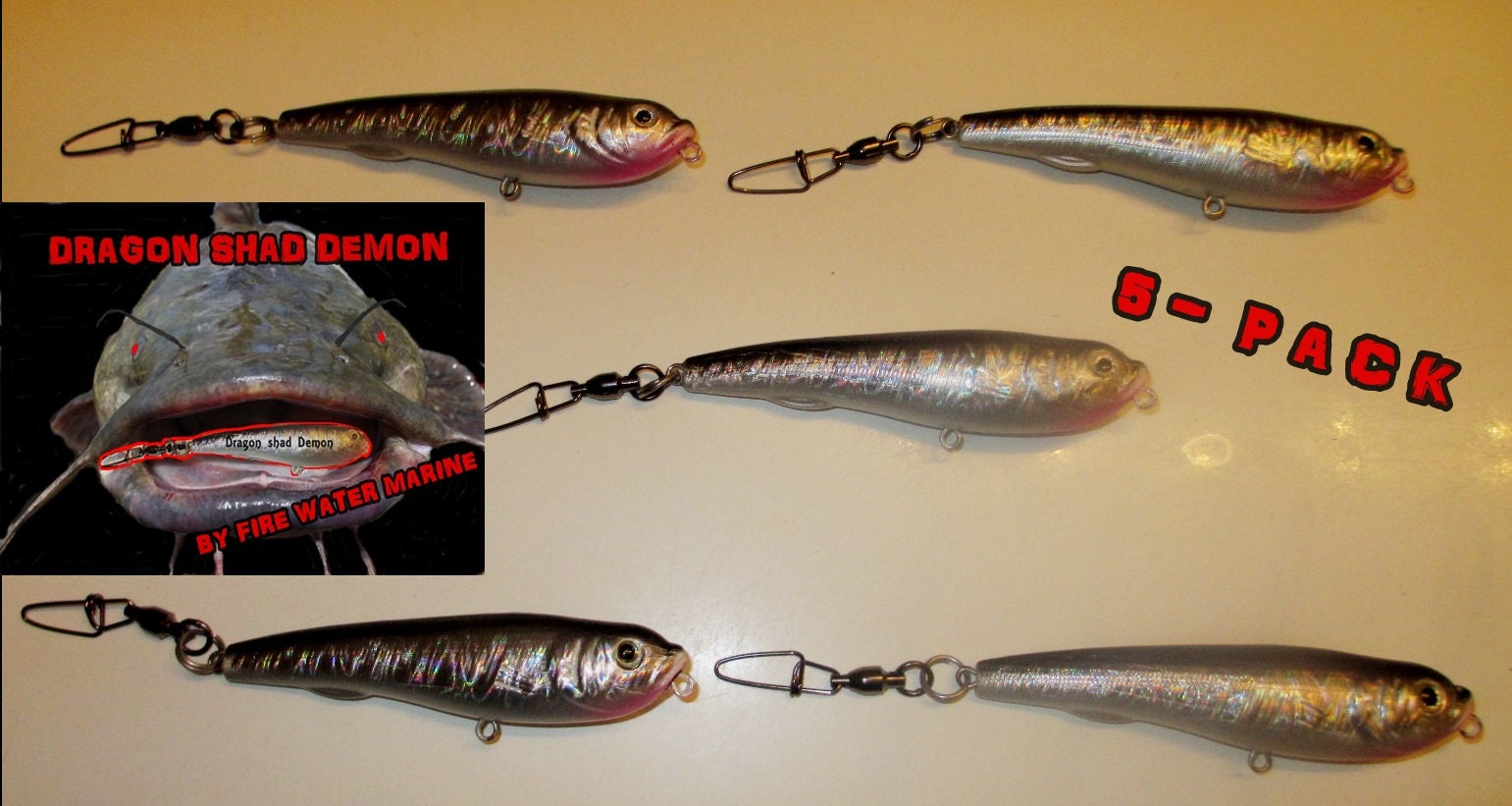 5-pack of the DRAGON SHAD DEMON - Inline Catfish Float / Lure for the ...