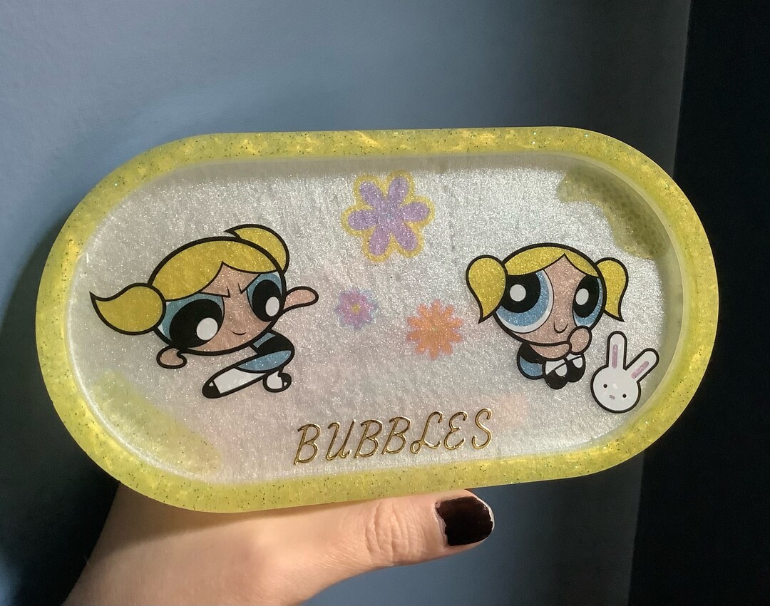 The Powerpuff Girls Bubbles Inspired Resin Jewelry Tray Trinket Tray Ring Dish Coaster Yellow ...
