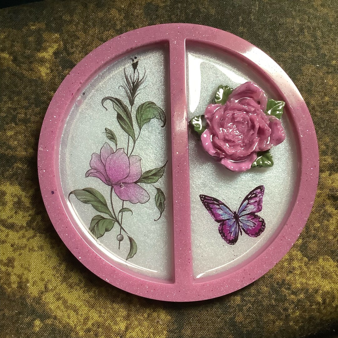 Pink Rose Resin Jewelry Tray Trinket Tray Ring Dish Pink Flowers With ...